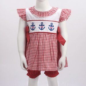Matching Sets | Boutique Anchor Nautical Girls Red Gingham Tunic Shorts ...